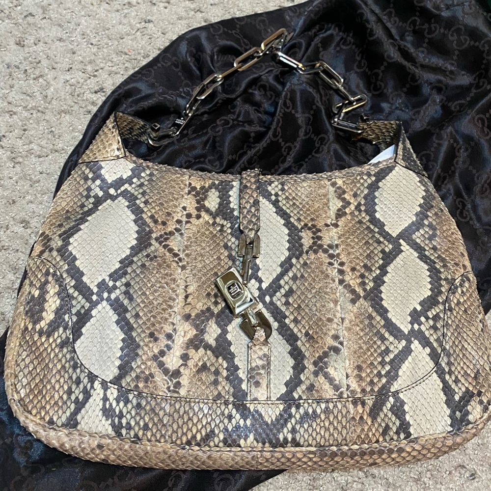 Gucci Jackie Python Leather Shoulder Bag - Gem